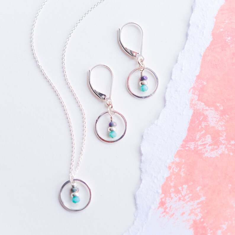 Sterling Silver Crystal Circle Necklace, Dainty Blue Gemstone Jewelry ...