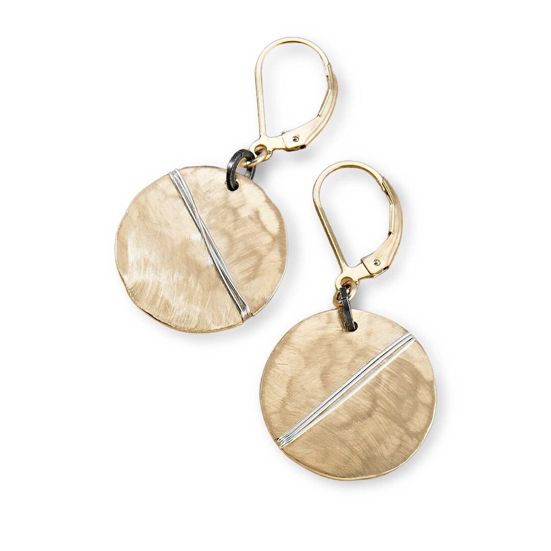 Inspirational Jewelry, Strong Woman Gift, Hammered Gold Disc Earrings ...
