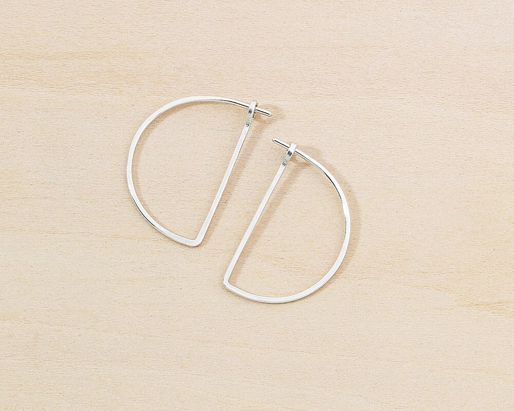 Small Half Circle Hoop Earrings Geometric Thin Line Hoops | Etsy