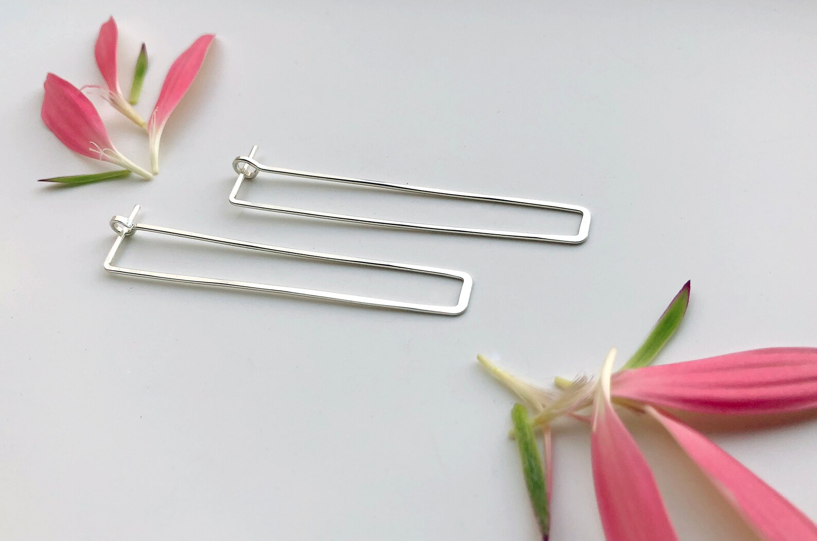 Minimalist Line Earrings Silver Gold or Pink Gold Geometric | Etsy