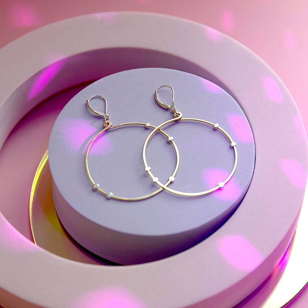 Oversized Mixed Metal Hoop Earrings: Dotted Wire Statement Jewelry ...
