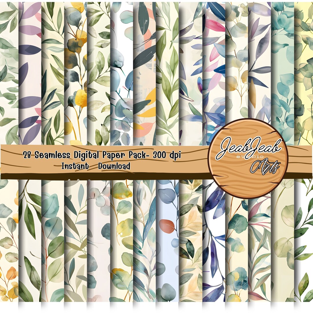 Leaves Digital Paper Pack, Seamless Digital Papers, Scrapbooking Papers ...