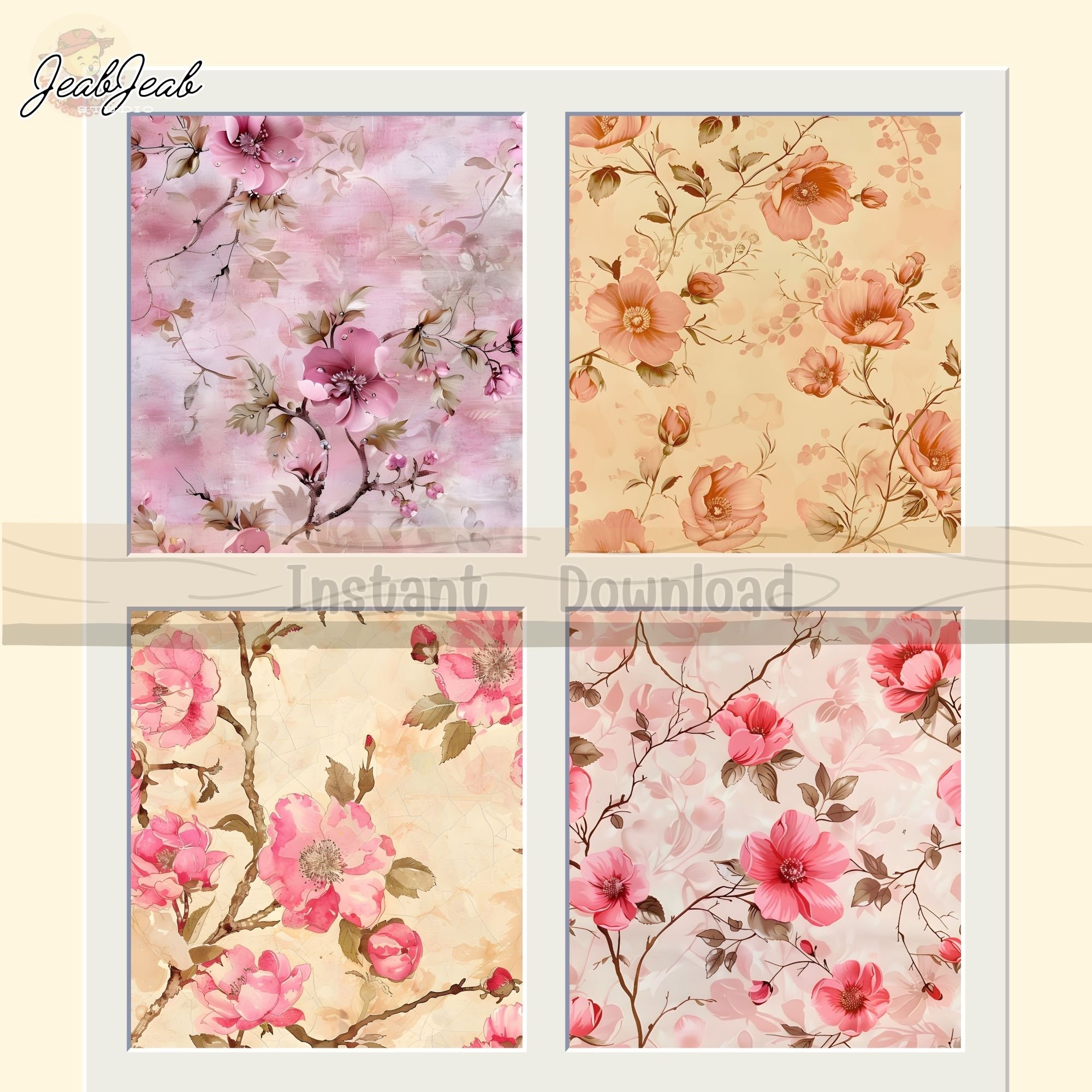 Pastel Floral Digital Paper Pack, Seamless Scrapbooking Papers, Pink ...