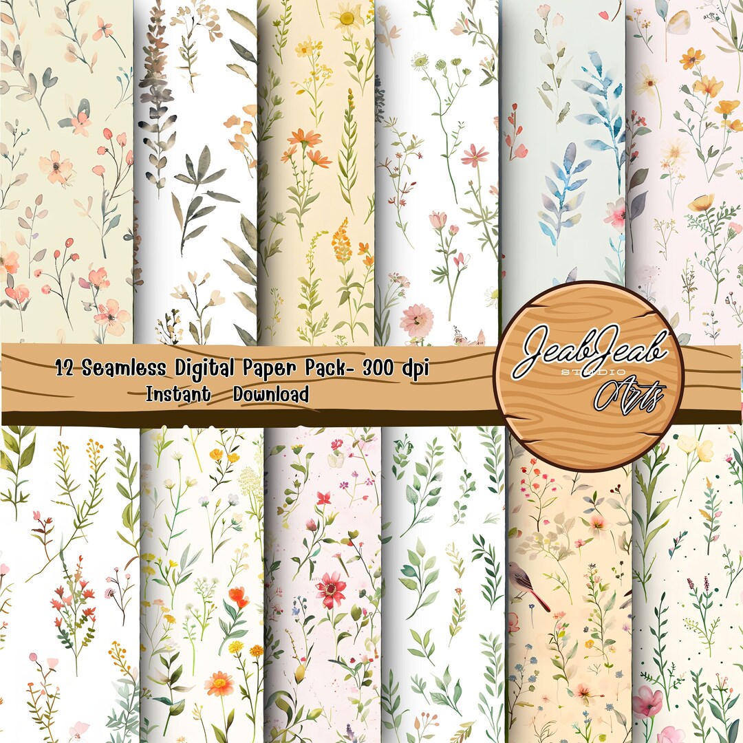 Floral Seamless Digital Paper Pack, Seamless Digital Papers ...