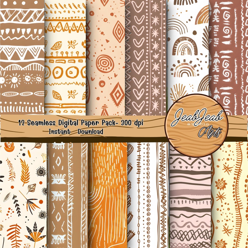 Boho Seamless Digital Paper Pack, Seamless Digital Papers, Scrapbooking ...