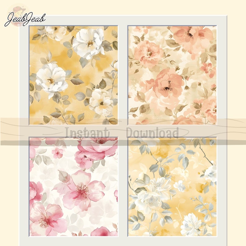 Pastel Floral Digital Paper Pack, Seamless Scrapbooking Papers, Pink ...