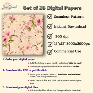 Pastel Floral Digital Paper Pack, Seamless Scrapbooking Papers, Pink ...