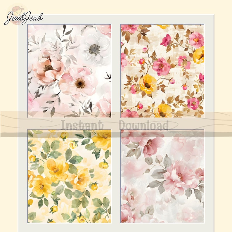 Pastel Floral Digital Paper Pack, Seamless Scrapbooking Papers, Pink ...