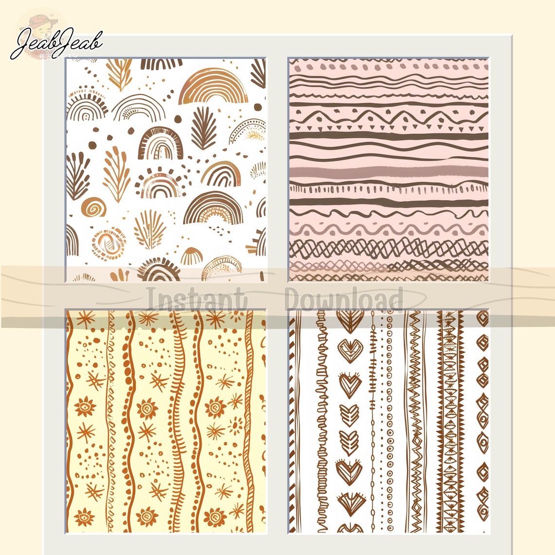 Boho Seamless Digital Paper Pack, Seamless Digital Papers, Scrapbooking ...