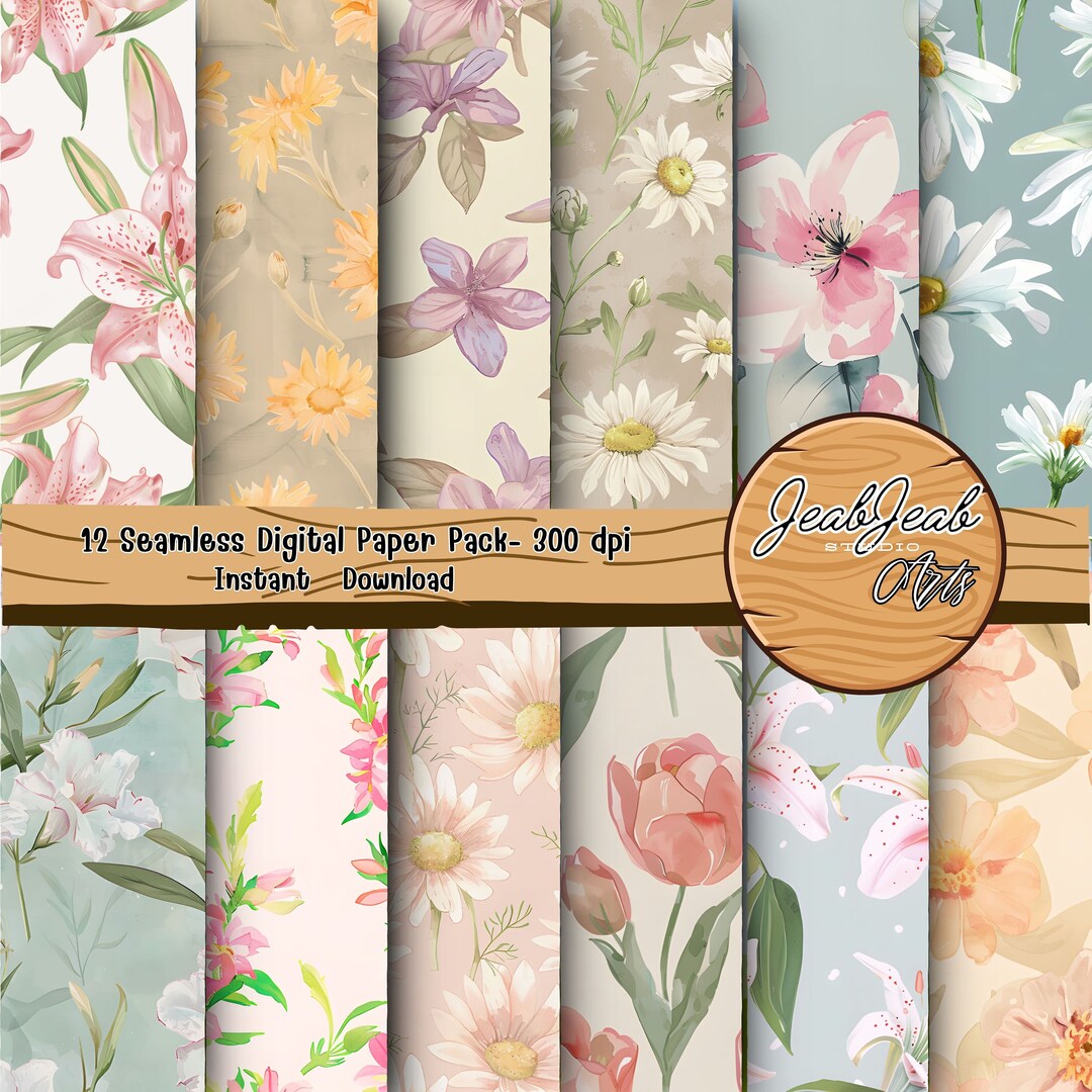 Flower Seamless Digital Paper Pack, Seamless Digital Papers ...