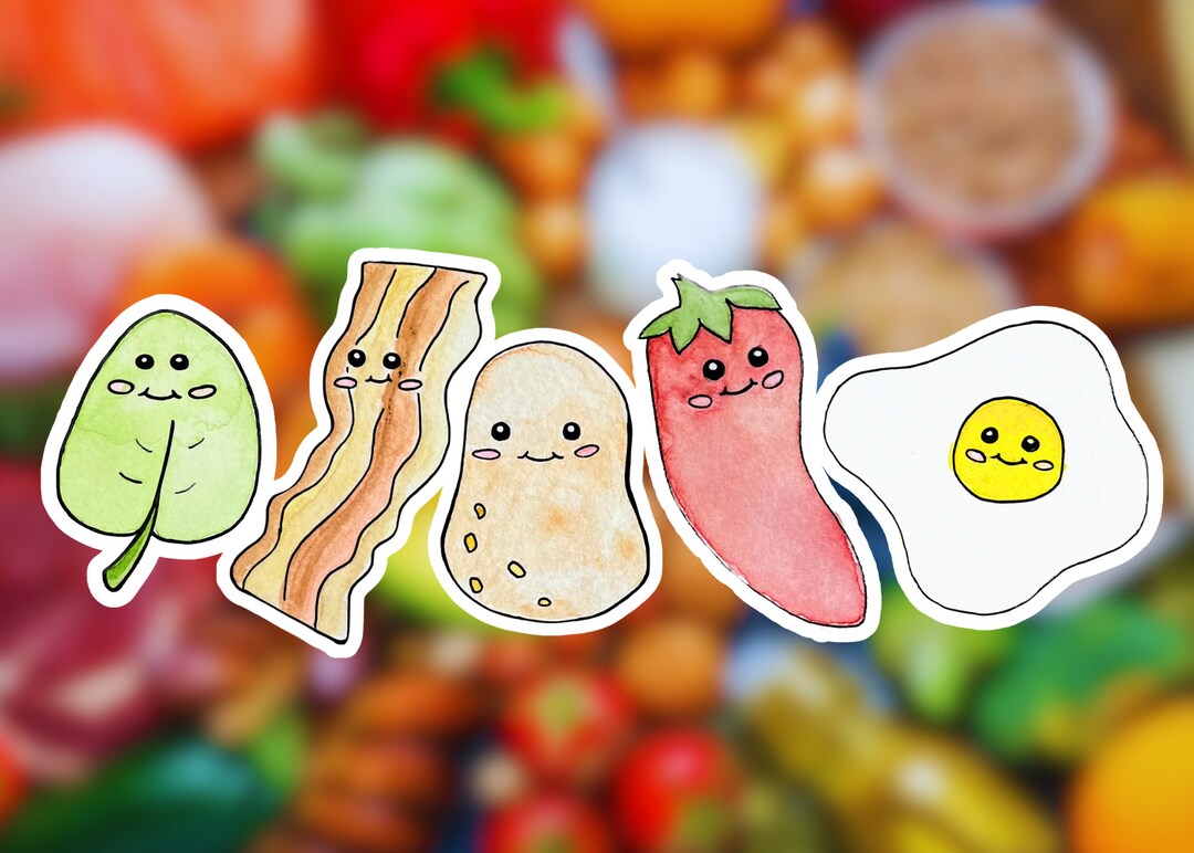 Happy Foods Sticker, Cute Potato, Spinach Leaf, Bacon Sticker, Bacon ...