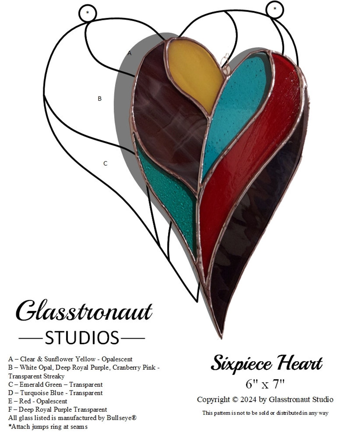 Stained Glass Heart Pattern Large and Colorful Sixpiece - Etsy