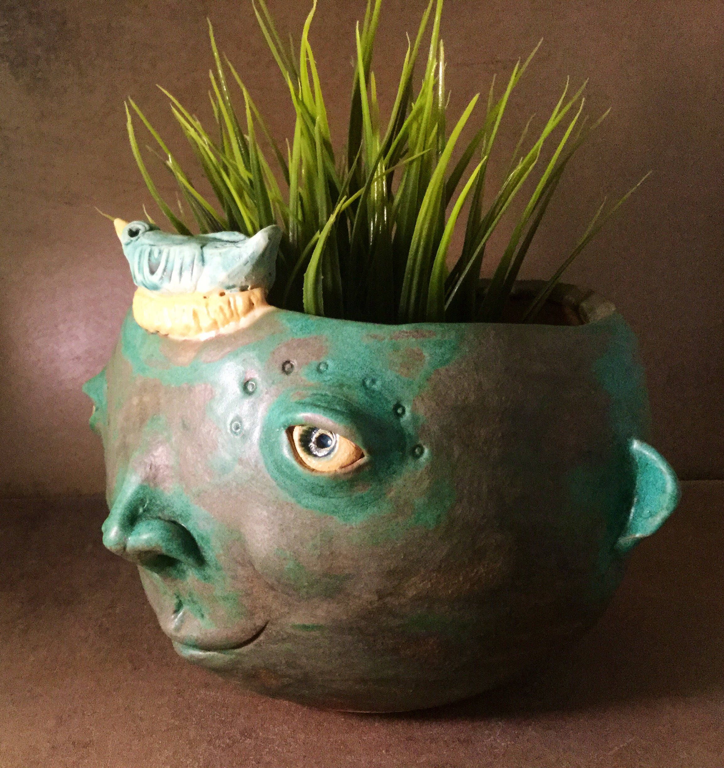 Face Planter - Antique Green with Bird