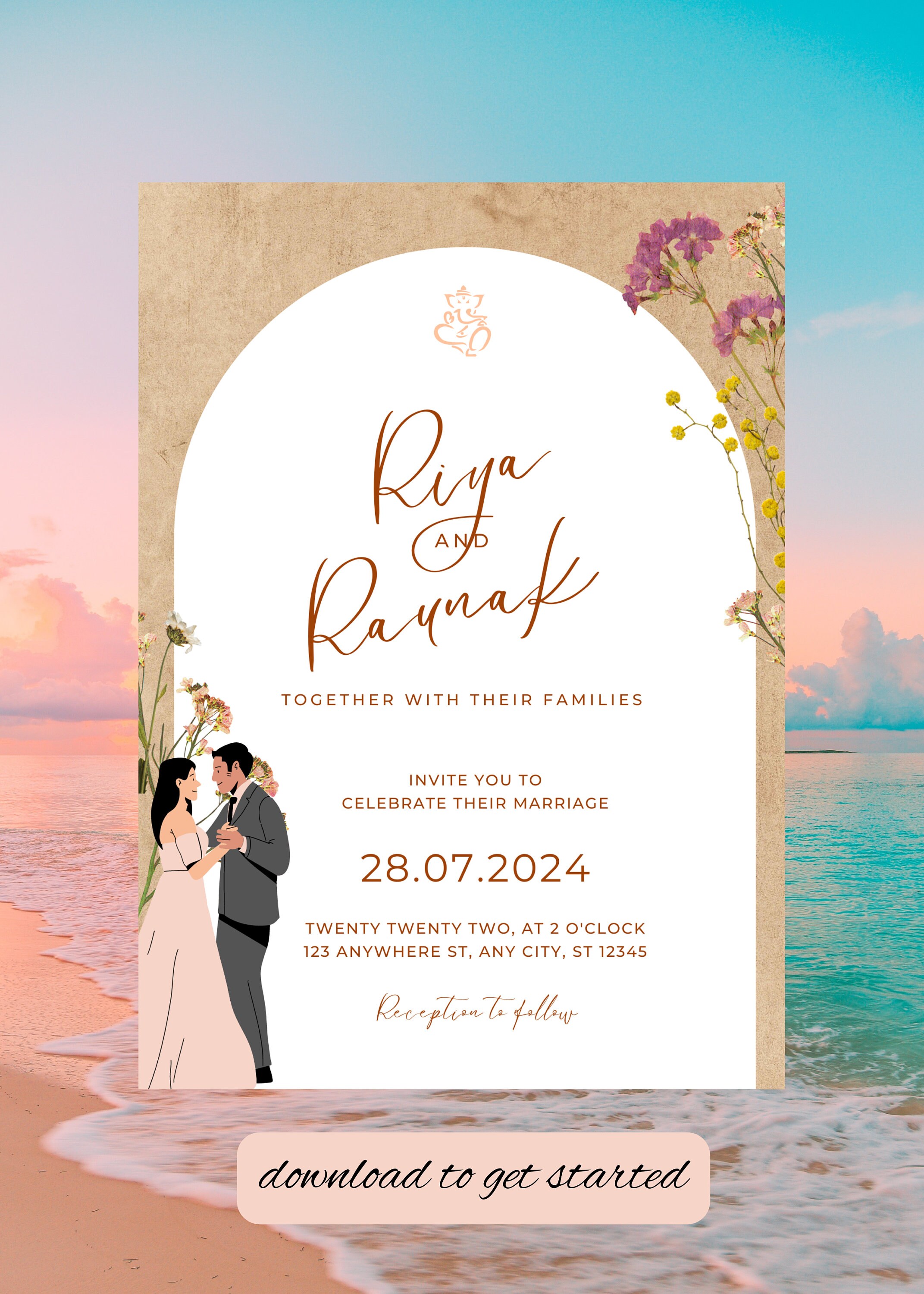 Editable Rustic Wedding Invitation Card Template | Minimalistic Brown ...
