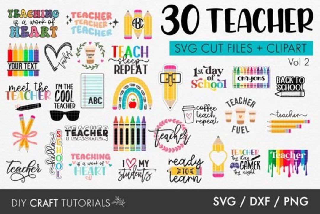 Teacher SVG Bundle Cute Sublimation Clipart Sticker Pack Fun Laptop ...