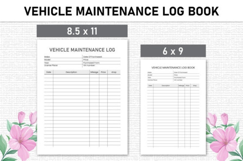 Vehicle Maintenance Logbook Kdp Digital Planner Template Canva Editable ...
