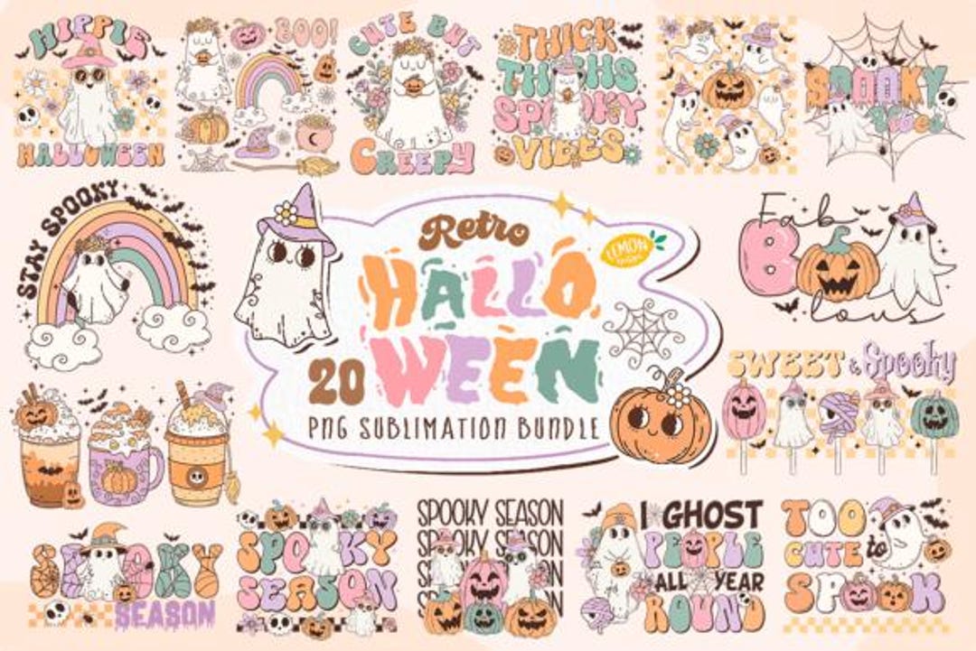 Retro Halloween PNG Sublimation Bundle, Retro Spooky Graphics, Retro ...