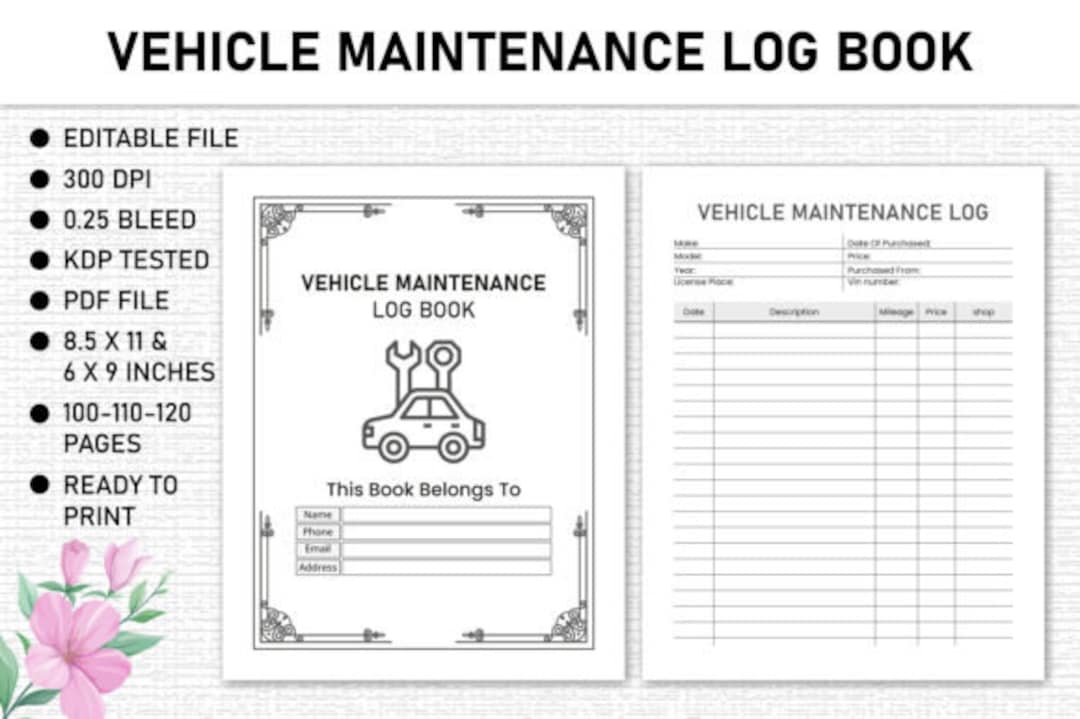 Vehicle Maintenance Logbook Kdp Digital Planner Template Canva Editable ...