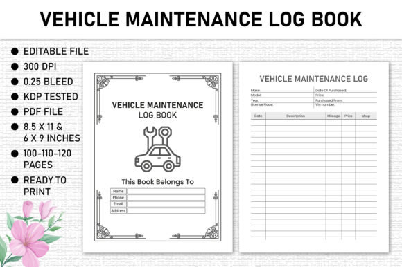 Vehicle Maintenance Logbook Kdp Digital Planner Template Canva Editable ...