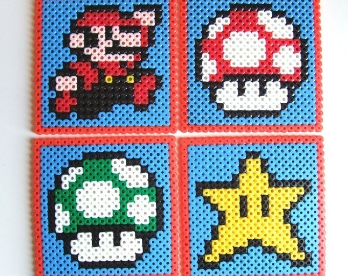 Nintendo Super Mario Coaster Set Set of 4 Bead Coasters Mario, Mushroom ...