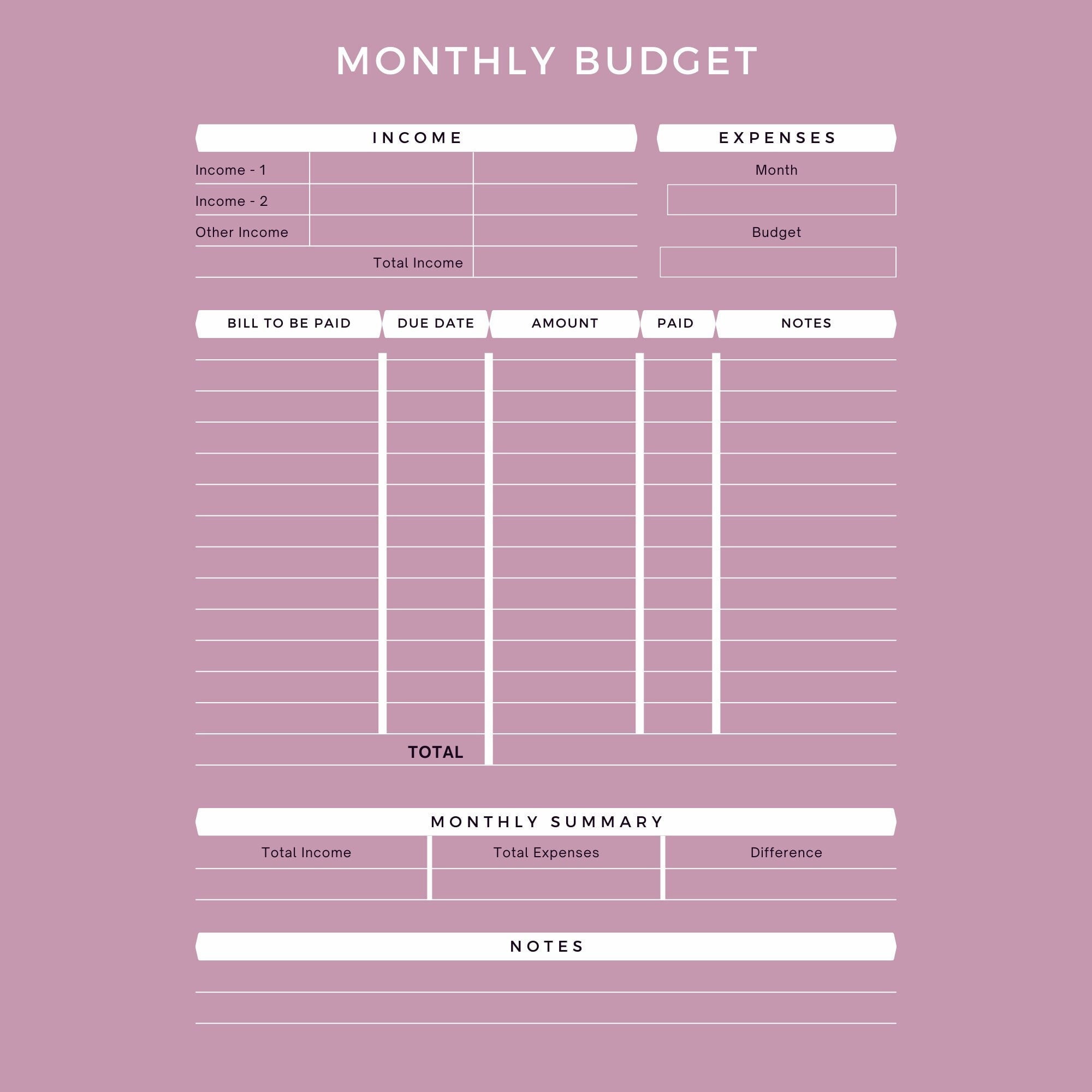 Monthly Budget Template - Etsy