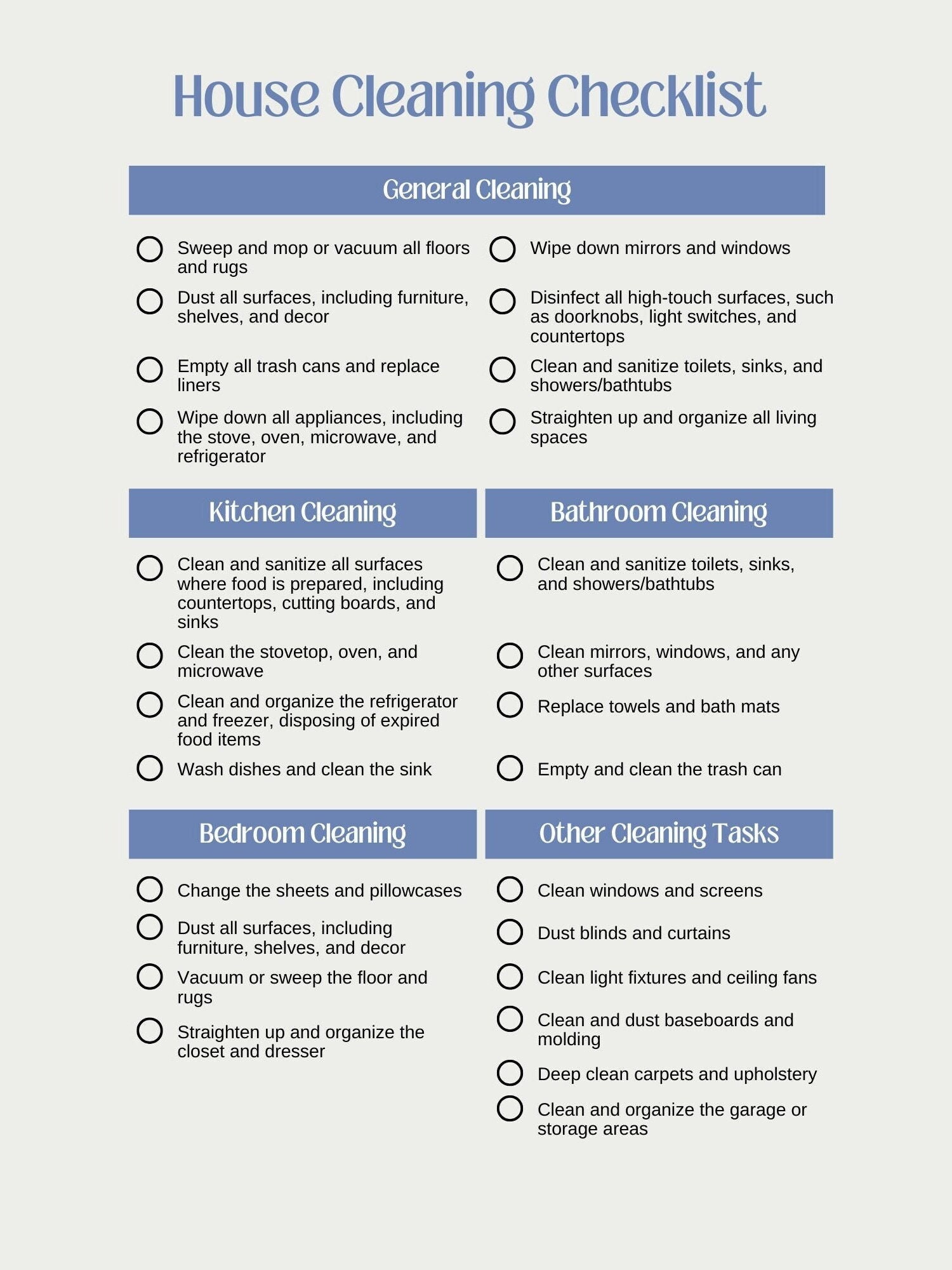 Cleaning Checklist - Etsy
