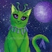 Alien Cat Art Cat Painting Space Cat Green Alien Cat Purple Crystals ...