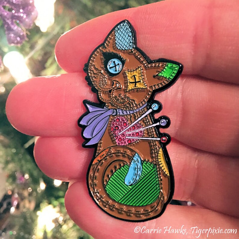 Voodoo Cat Doll Enamel Pin Patchwork Cat Lapel Pin Cushion Cat - Etsy