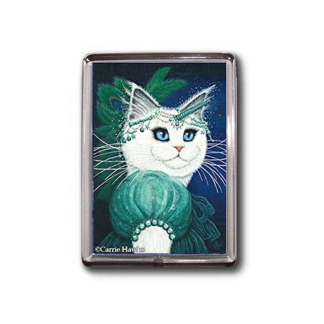 White Cat Princess Magnet Isadora Cat Peacock Feathers Celestial ...