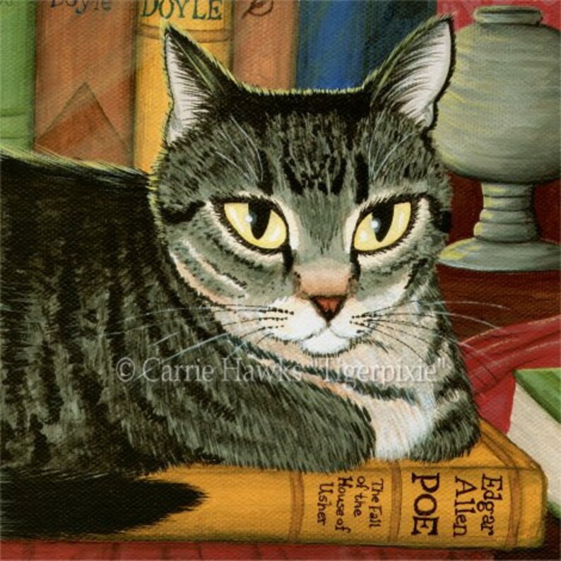 Literary Cats Art Tabby Cat Painting Tortoiseshell Cat - Etsy