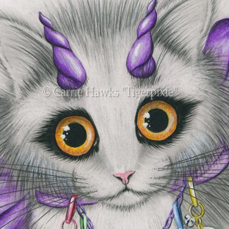 Cute Devil Kitten Cat Canvas Print Little Purple Horns Big Eye - Etsy