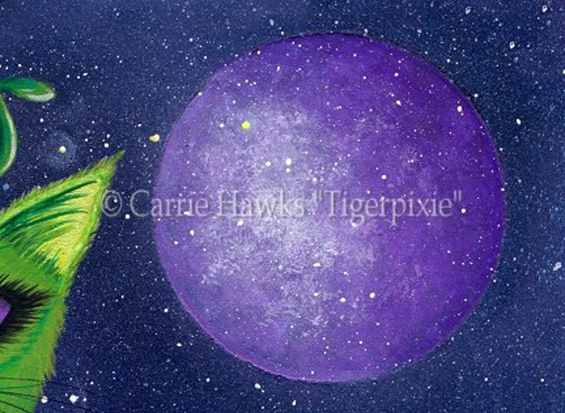 Alien Cat Art Cat Painting Space Cat Green Alien Cat Purple | Etsy