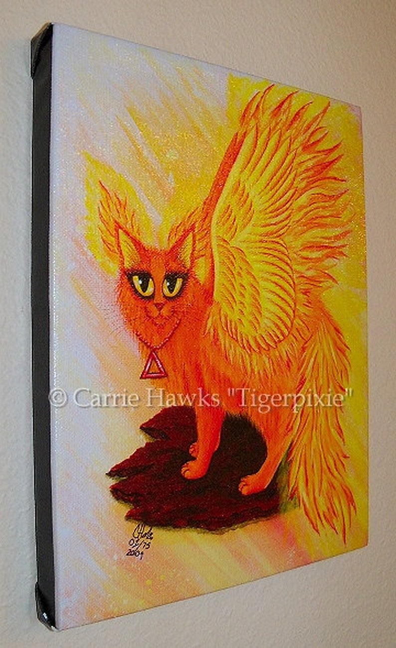 Fire Cat Art Cat Painting Elemental Winged Phoenix Flames - Etsy