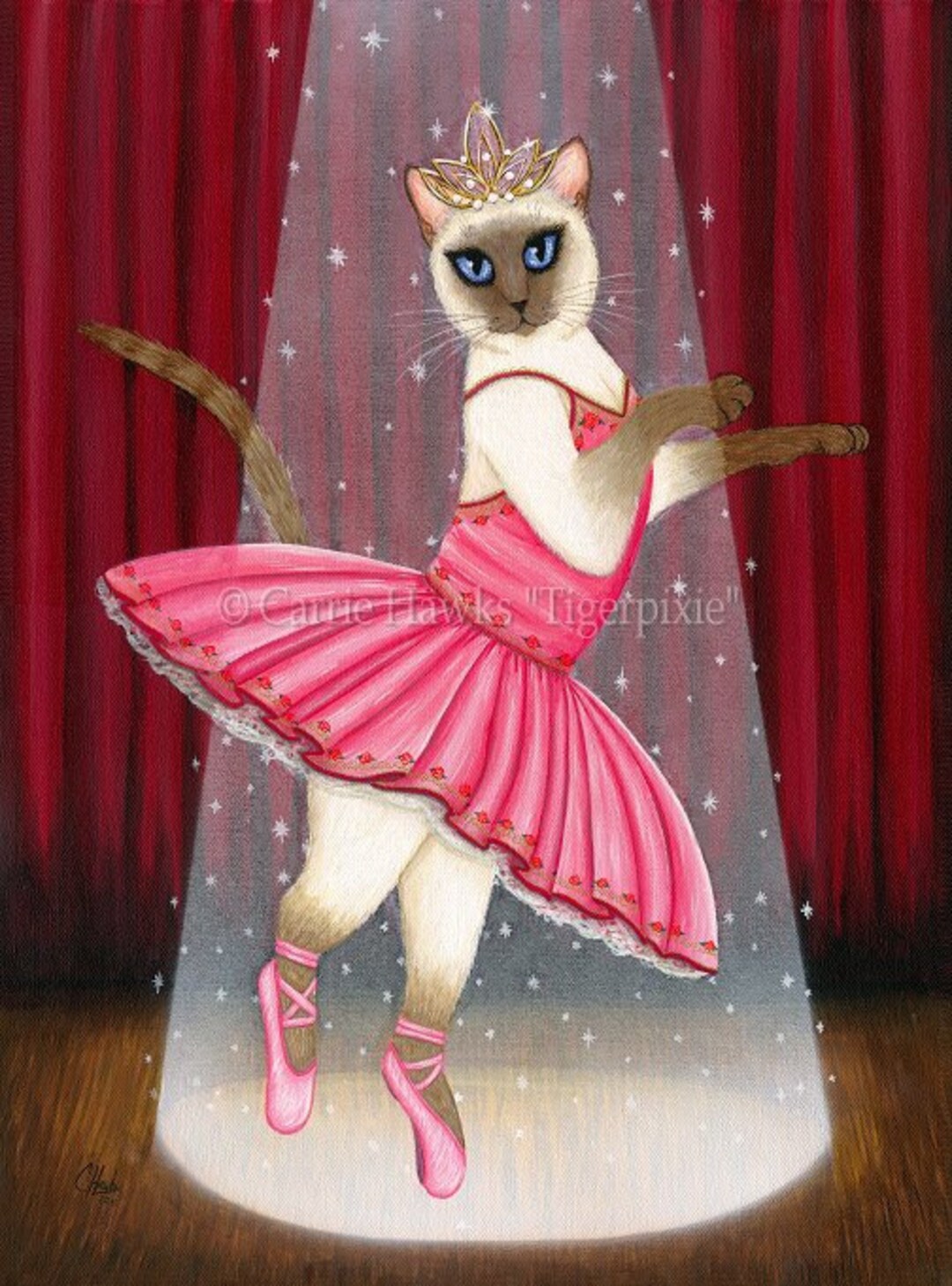 Siamese Cat Art Ballerina Cat Painting Ballet Dancer Cat Princess ...