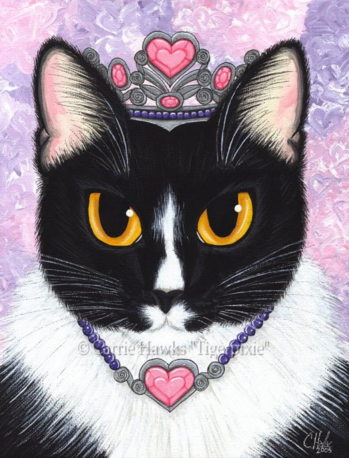 Valentine Princess Cat Tuxedo Cat Tiara Fiona Pink Heart Big Eye ...