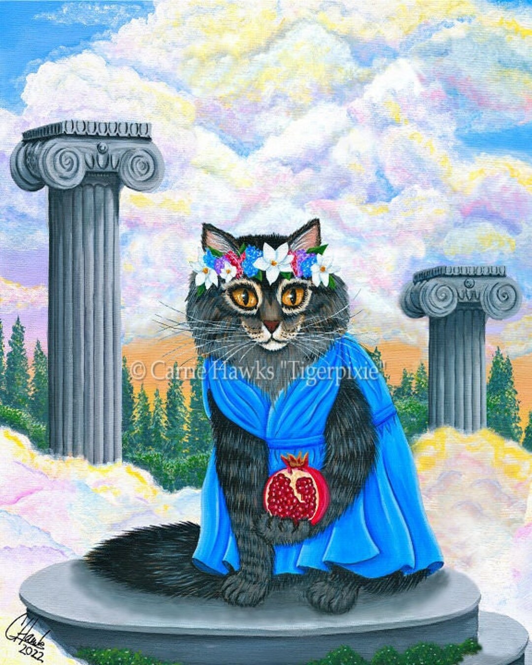 Greek Goddess Persephone Cat Art Print Tabby Cat Mount Olympus Spring ...