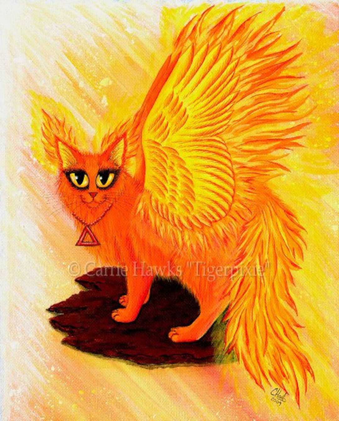 Phoenix Cat Fire Cat Original Painting Elemental Flames Winged Cat Lava ...