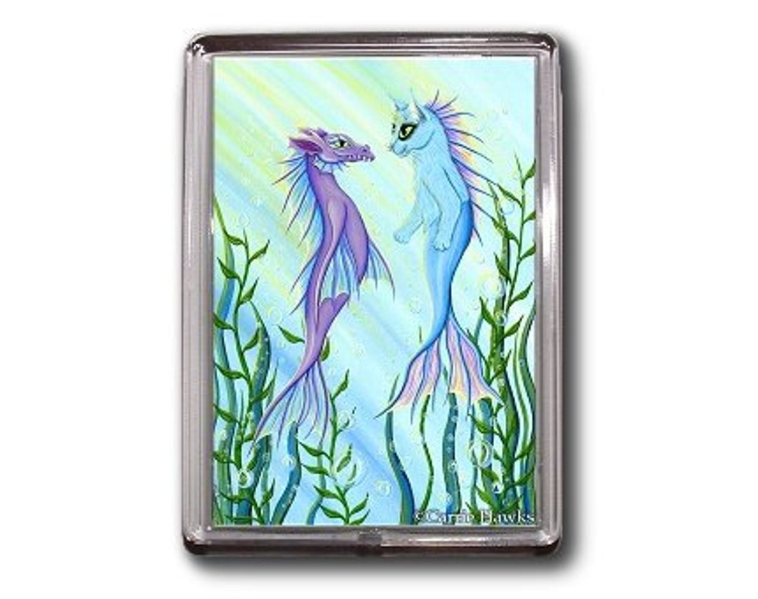 Mermaid Cat Magnet Sea Dragon Mercat Fantasy Cat Art Framed Magnet Cat ...