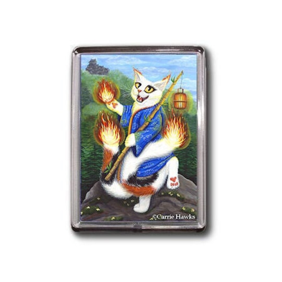 Bakeneko Nekomata Cat Magnet Japanese Cat Ace of Wands Fire Tarot Card ...