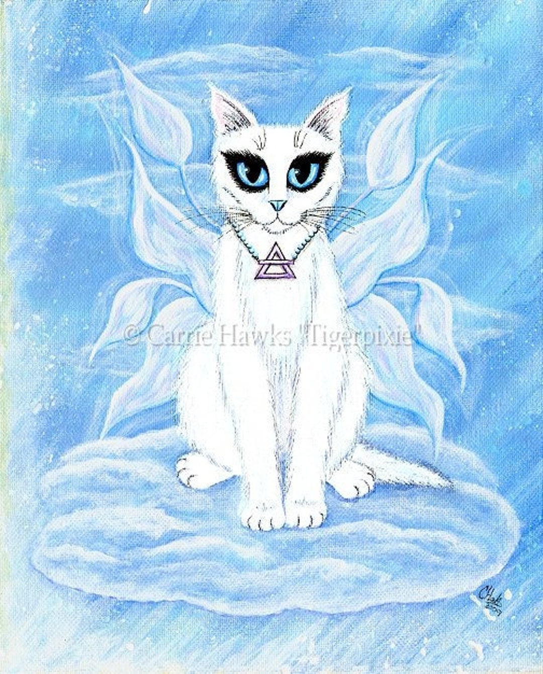Fairy Cat Art Elemental Air Cat Painting Sky Clouds Elements Art White ...