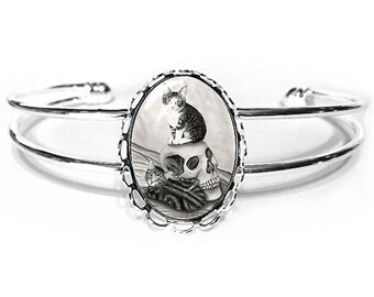 Gothic Cat Bracelet Ghost Cats Skull Calico Cat Silver Cat Cameo ...