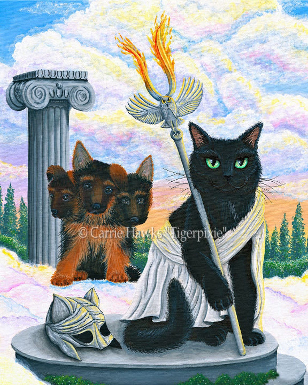 Hades God of the Underworld Cerberus Cat Art Print Greek Mythology ...