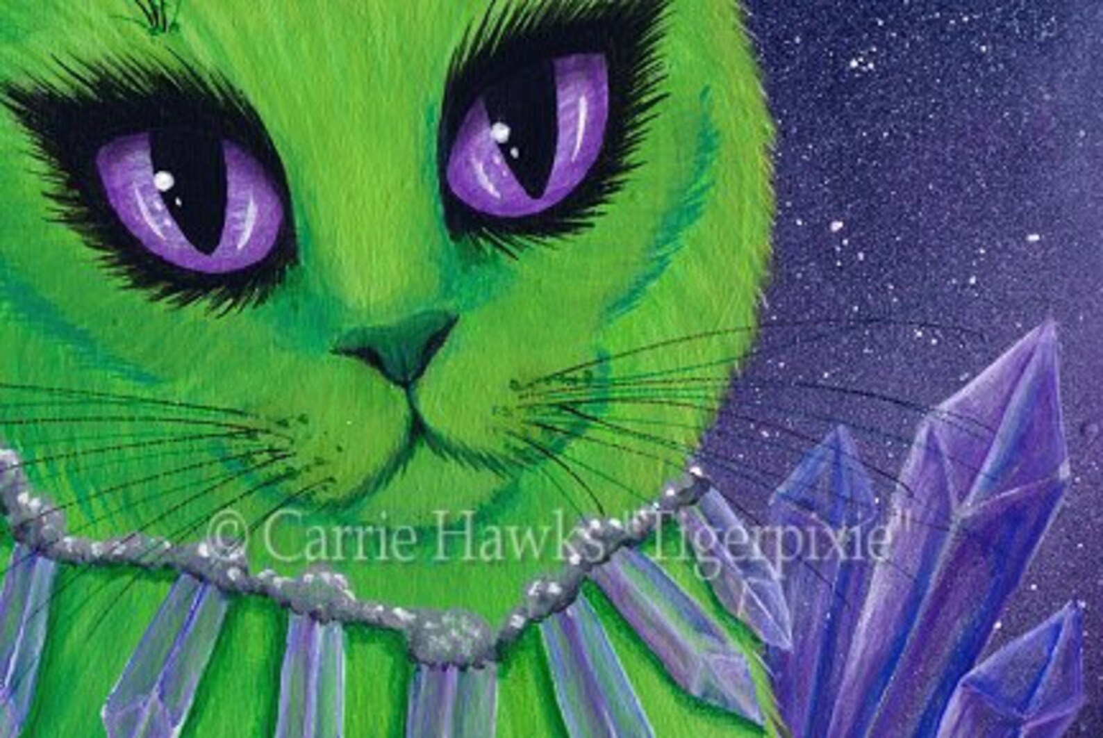 Alien Cats Art Cat Painting Space Cats Green Alien Cat Purple | Etsy