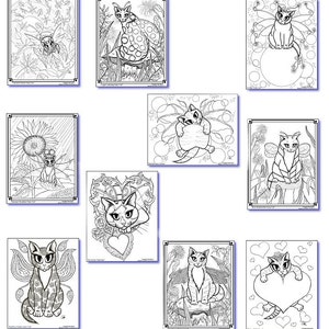 Fairy Cat Coloring Page Gift Set Adult Coloring Book 10 Pages Fantasy ...