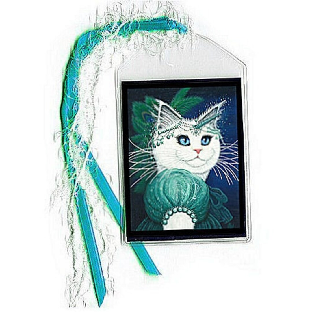 White Cat Princess Bookmark Isadora Cat Peacock Feathers Celestial ...