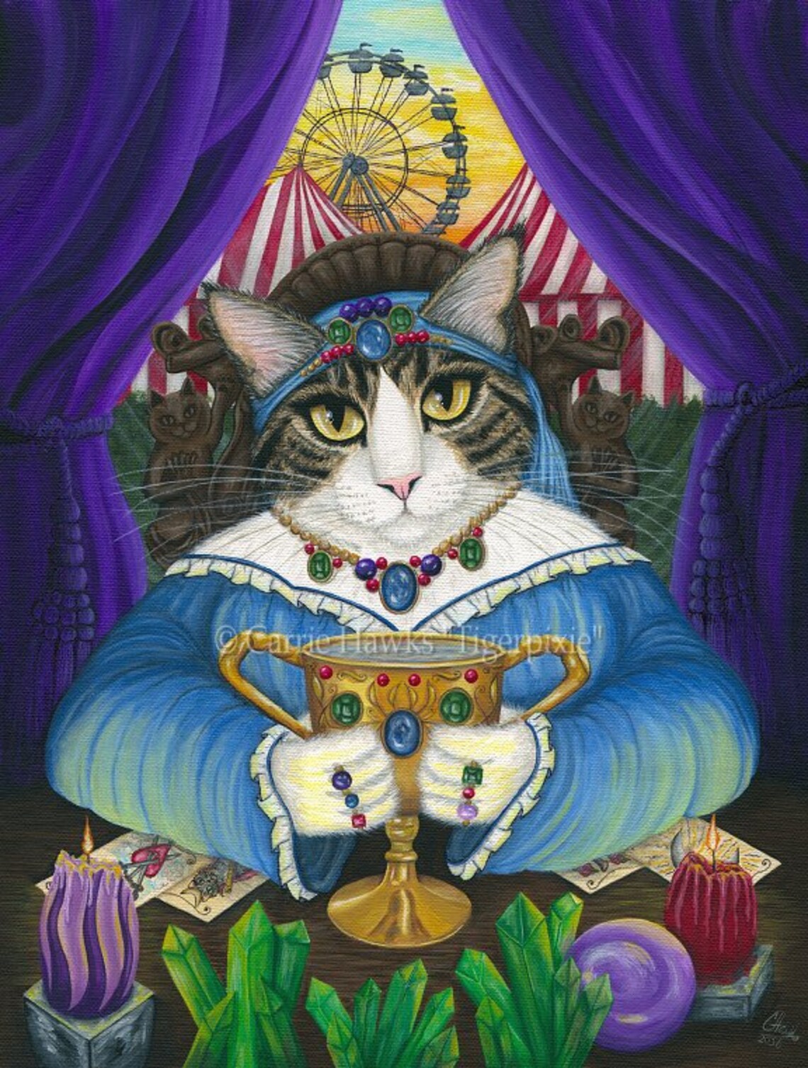 Fortune Teller Cat Psychic Tarot Card Art Queen of Cups Cat - Etsy