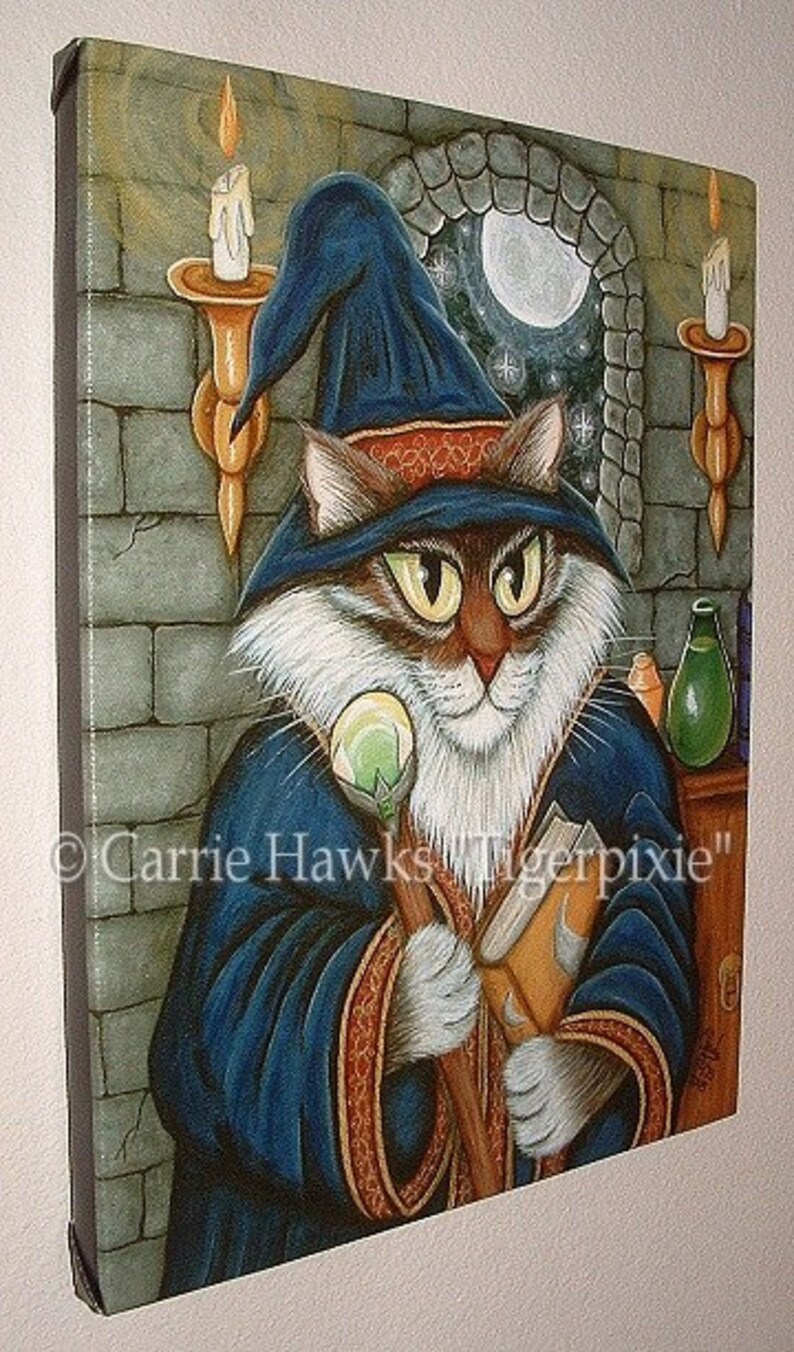Wizard Cat Art Cat Painting Merlin Magician Sorcerer Fantasy - Etsy