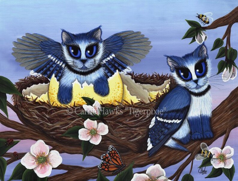 Blue Jay Cat Magent KIttens Bluejay Bird Cats Winged Fantasy | Etsy