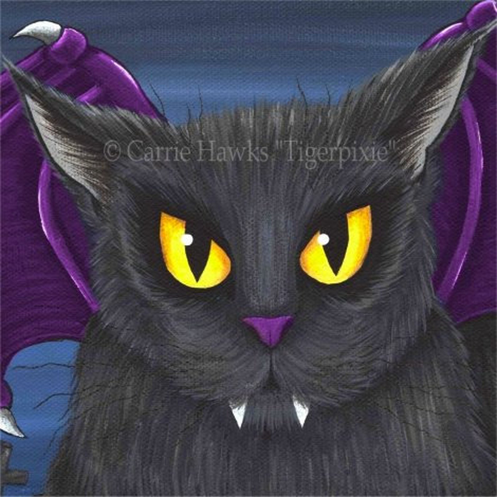 Vampire Cat Painting Gothic Black Cat Art Vampire Cat Art Vlad - Etsy