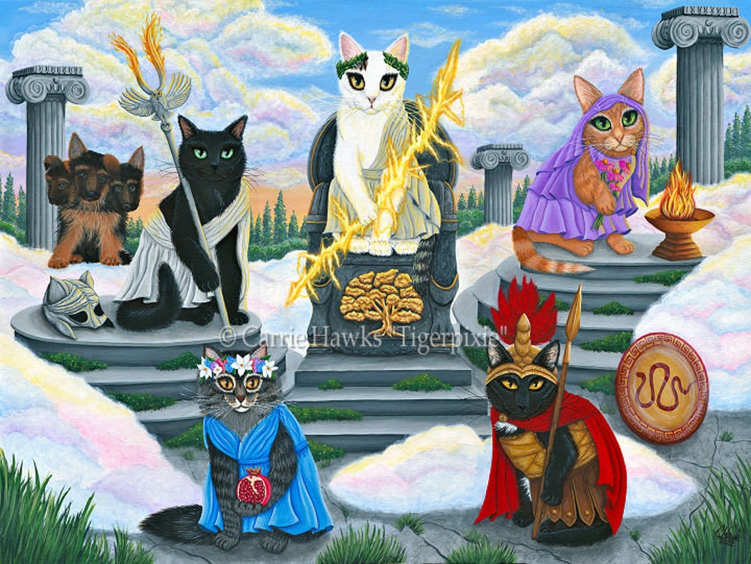 Greek Gods Goddesses Cats Art Print Zeus Hades Ares Persephone Hestia ...